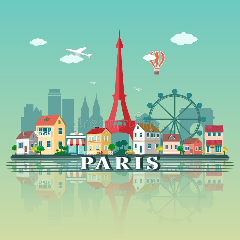 Paris City Landscape. Flat Design Illustration Stock Vector ...