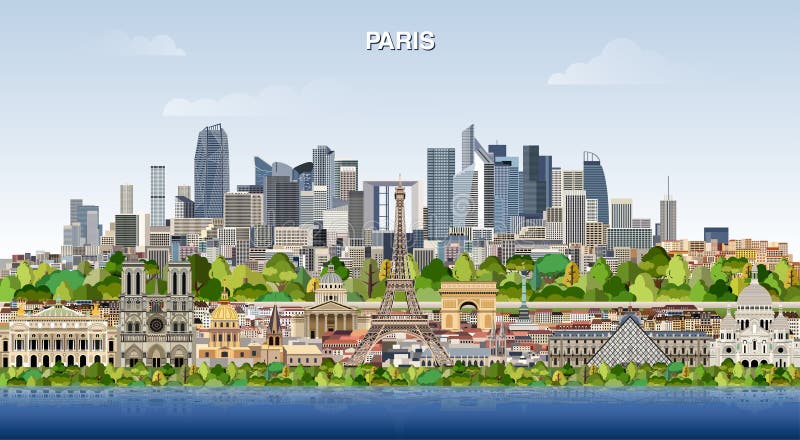 Paris City Skyline on Gradient Beautiful Day Sky Background Stock ...
