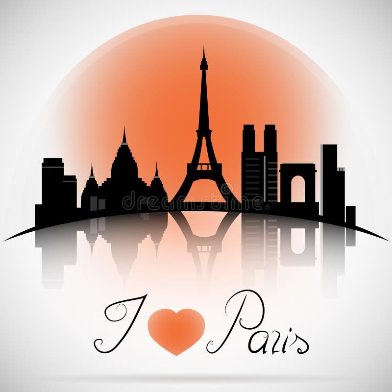Paris City Skyline with Reflection. Typographic Design Stock Vector ...