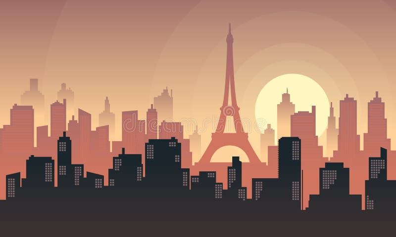 Paris City Vector Background in the Evening with Sunlight Stock Vector ...