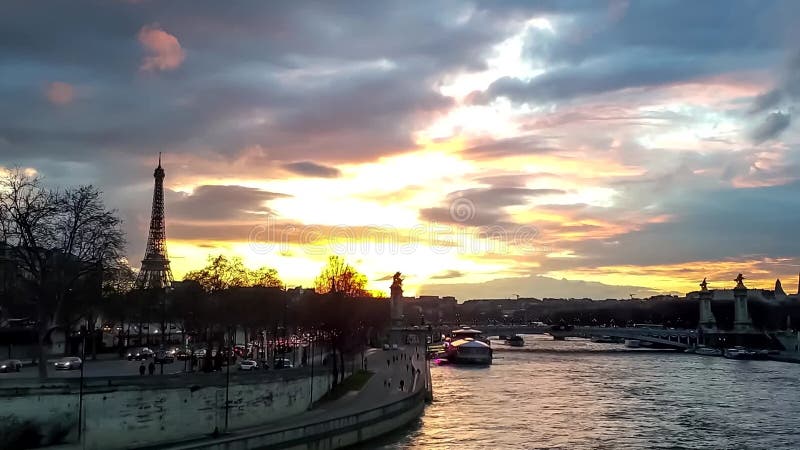 Paris City View with Eiffel Tower at Sunset Stock Footage - Video of ...