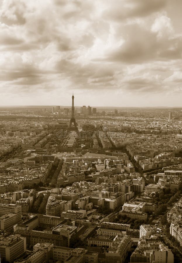 Paris Sepia Cityscape With Eiffel Tower Stock Photo - Image of blue ...