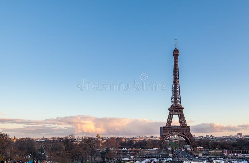 Paris Cityscape with Eiffel Tower at Sunset, France Stock Photo - Image ...