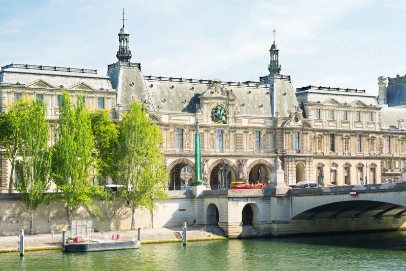 Paris Cityscape of Louvre Historical Building, Bridge, River Stock ...