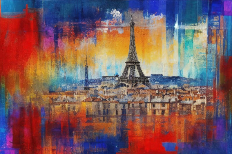 Paris Cityscape Modern Painting Stock Illustration - Illustration of ...