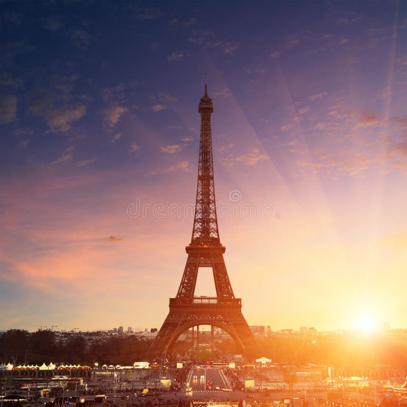 Paris Cityscape at Sunset - Eiffel Tower Stock Photo - Image of ...