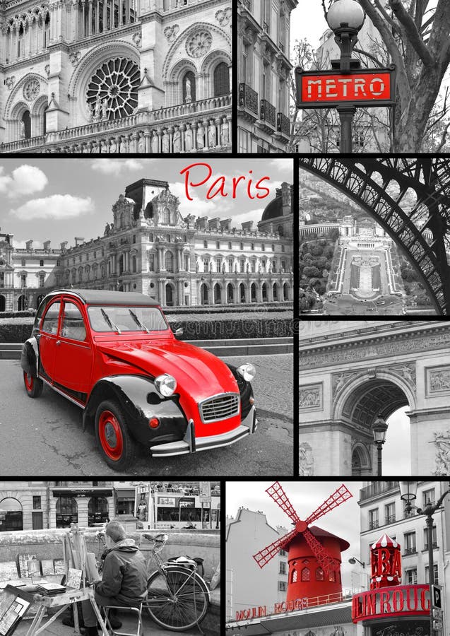 Paris Collage of the Most Famous Monuments and Landmarks Editorial ...