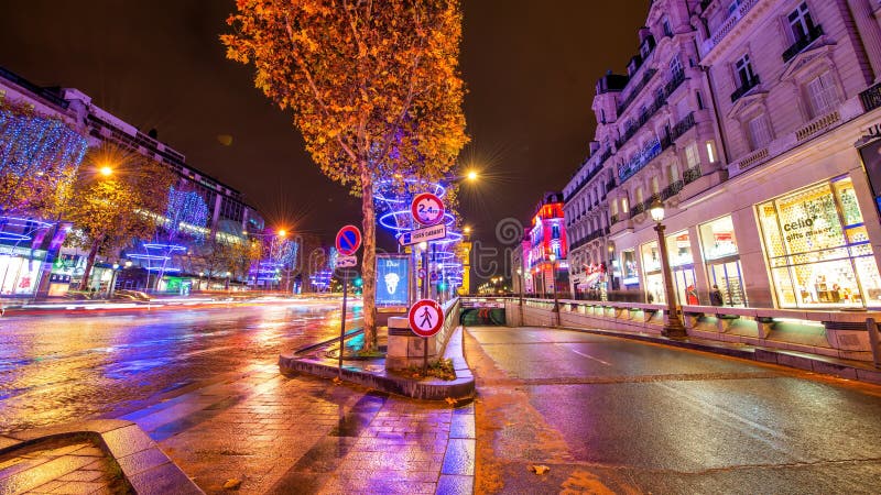 Paris - December 2012: City Streets at Night in Winter Editorial Photo ...
