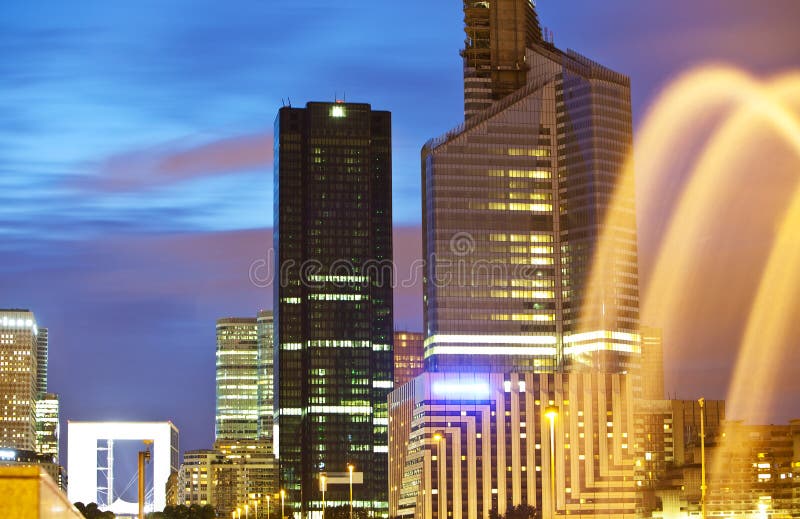 La Defense at night, Paris stock photo. Image of futuristic - 61422814