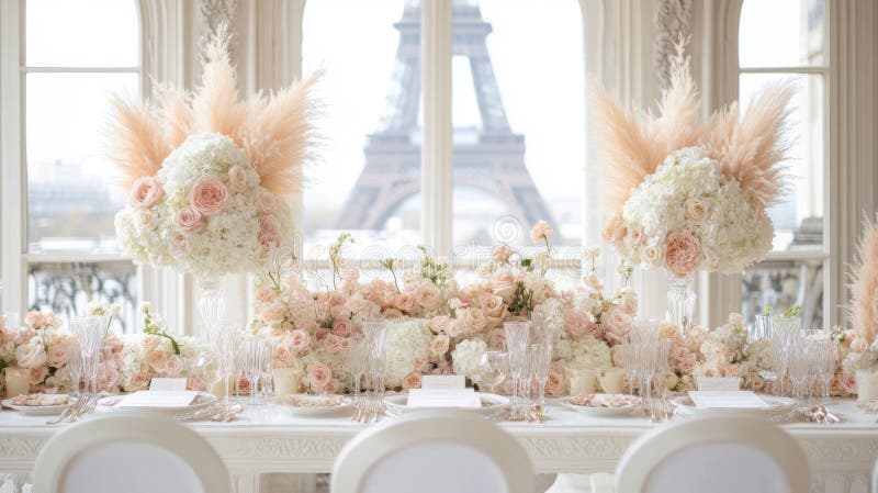 Paris Dining Table Event View Eiffel Stock Illustration - Illustration ...