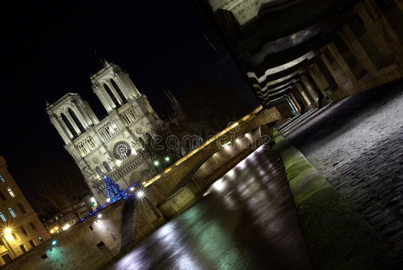 Paris Docks with Notre-Dame Cathedral Stock Photo - Image of river ...