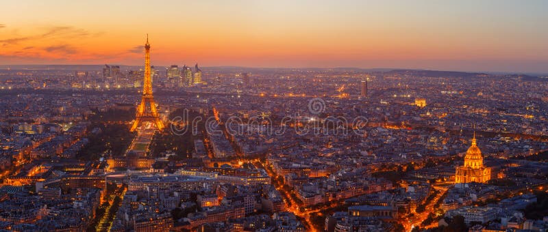 Paris, Eiffel Tower, at Evening Sunset Blue Hour. View from ...