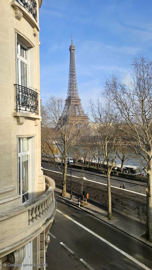 Paris Eiffel Tower with Trees Stock Image - Image of seine ...