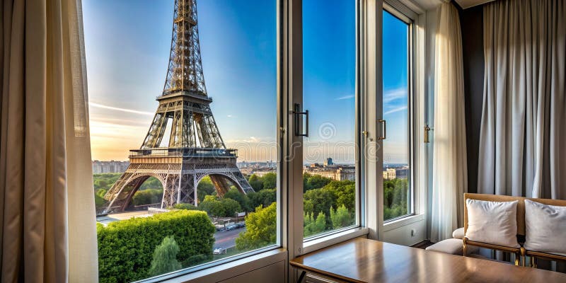 Paris Eiffel Tower View from the Window in the Hotel Room AI-Created ...