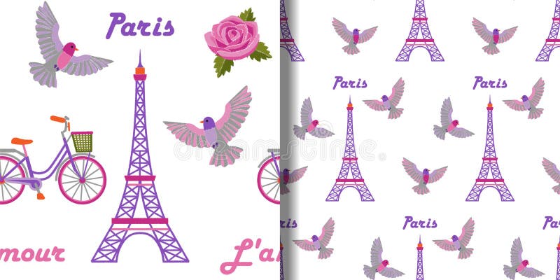Paris Embroidery Seamless Patterns Set Stock Vector - Illustration of ...
