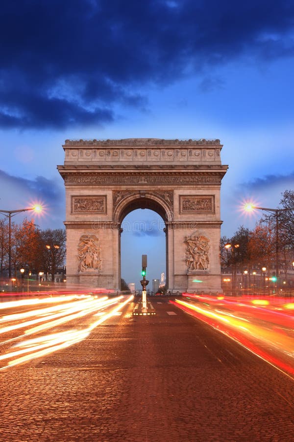 Paris, Famous Arc De Triumph at Evening , France Stock Image - Image of ...
