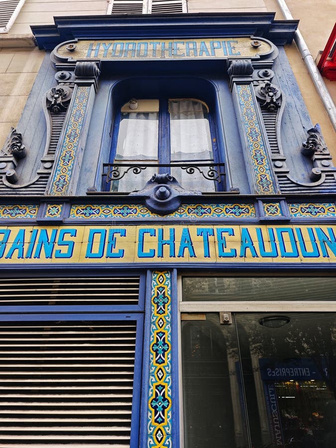 PARIS, FRANCE - December 27, 2024: Facade of Old Baths in Paris ...