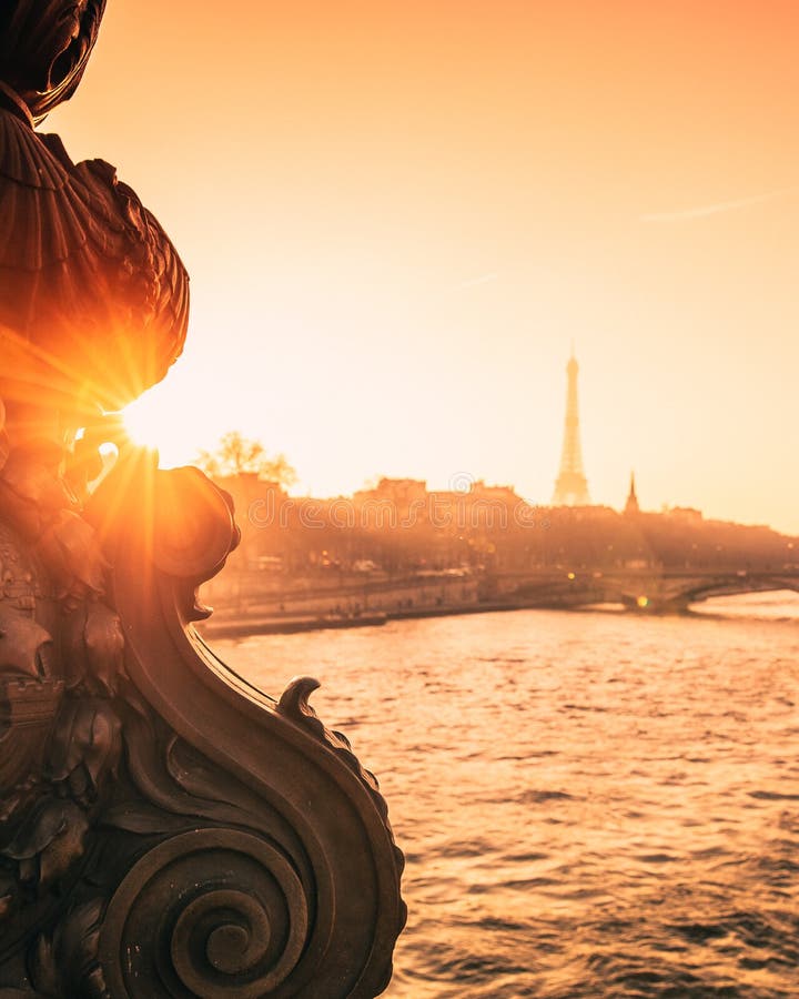 Paris France Famous Eiffel Tower View during Sunrise and Sum Beams ...