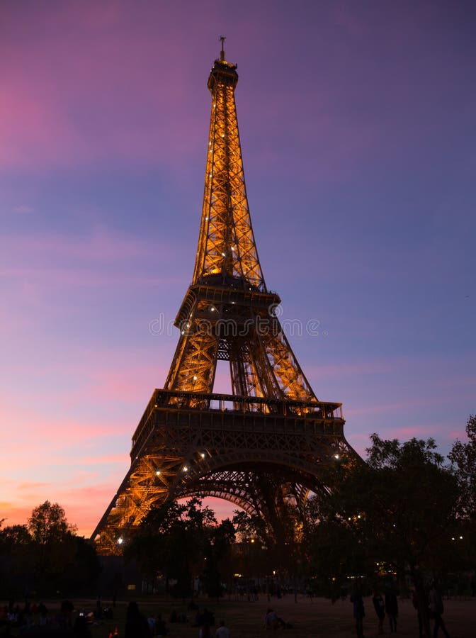 Eiffel Tower on Sunset Sky Background Editorial Image - Image of ...