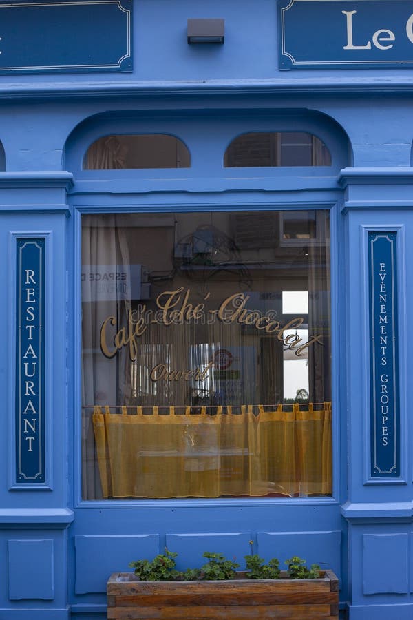 Paris, France - September 07, 2022: Facade of a Bright Blue Cafe in ...