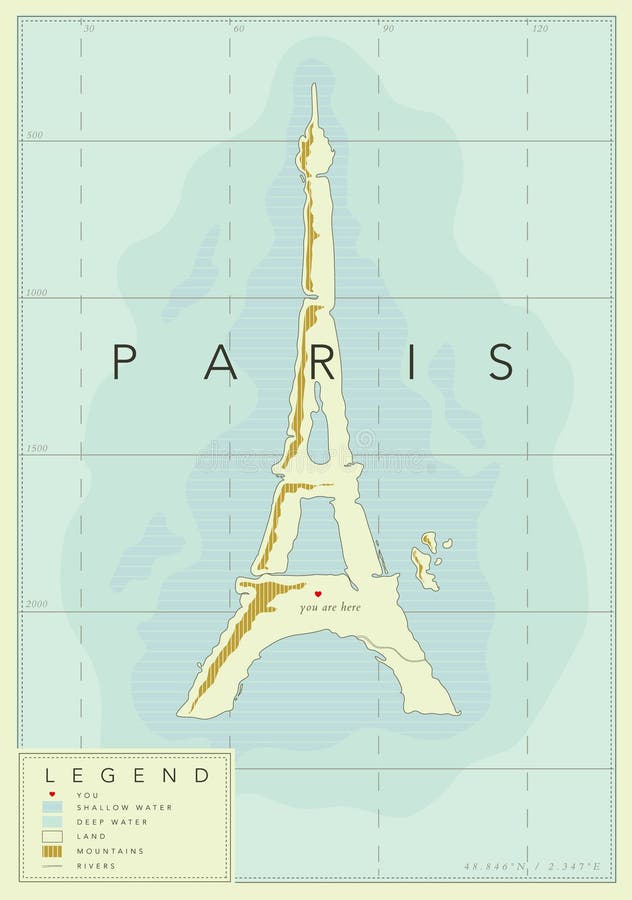 Paris Geographical Map with Eiffel Tower Poster Stock Vector - Illustration of graphic, landmark ...