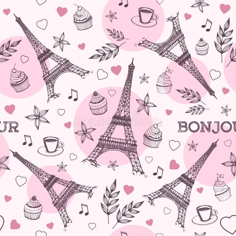 Paris Hand Drawn Seamless Pattern Vector Stock Vector - Illustration of ...