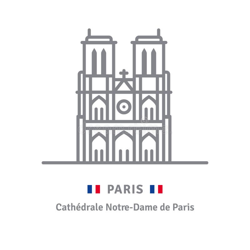 Notre-Dame Cathedral at Paris, France Vector Line Icon Stock Vector ... Notre-Dame Cathedral at Paris, France Vector Line Icon Stock Vector ...