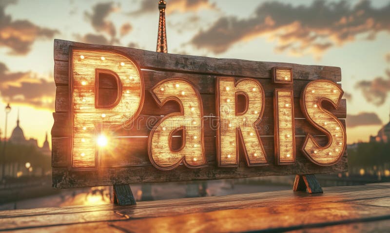 Paris Illuminated Sign with Eiffel Tower in Background during Sunset ...