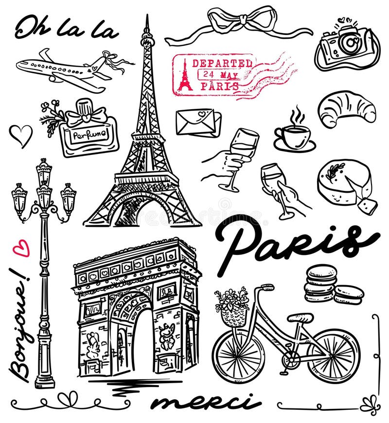 Paris Illustrations Set - Whimsical Hand-drawn Style Illustrations ...