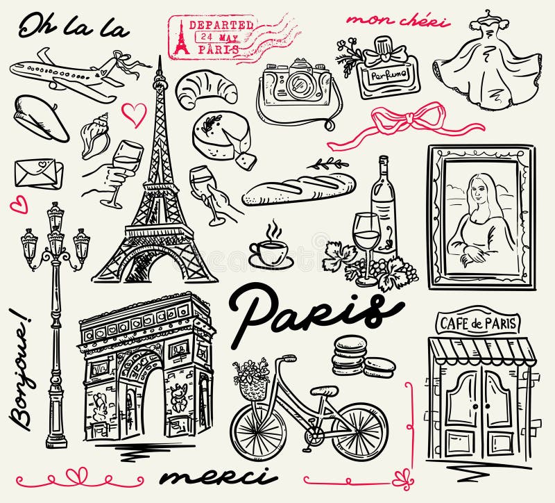 Paris Illustrations Set - Whimsical Hand-drawn Style Illustrations ...
