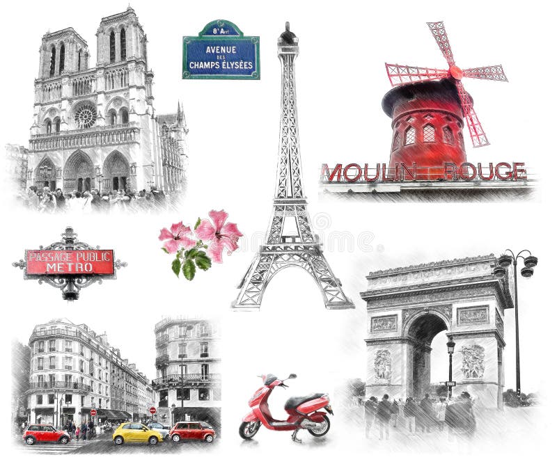 Paris Landmarks. Illustration in Draw, Sketch Style. Editorial ...