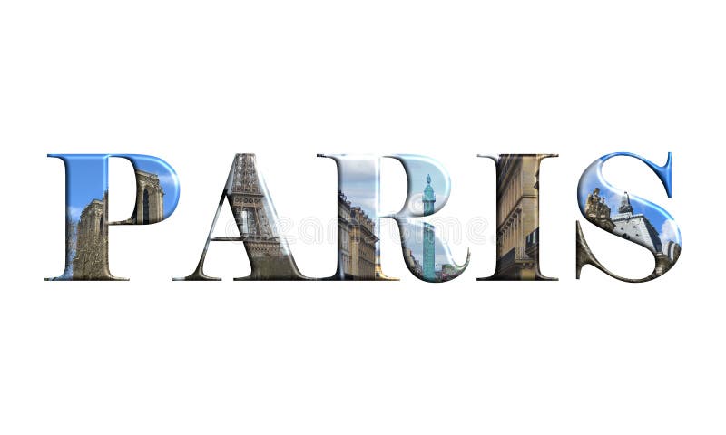 Paris Letters with Monuments Isolated on White Background Stock ...