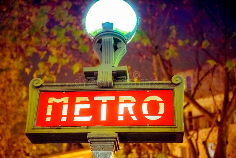 Red Paris Metro Subway Entry Sign Editorial Stock Photo - Image of ...