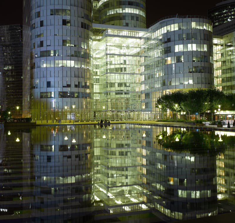 Paris: Modern Architecture at Night Stock Image - Image of financial ...