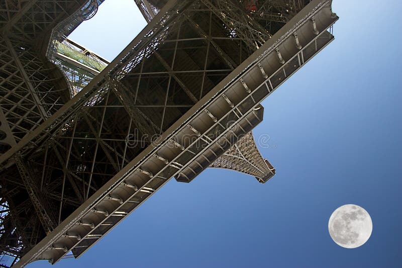 Paris the Moon Over the Eiffel Tower Stock Image - Image of champs ...