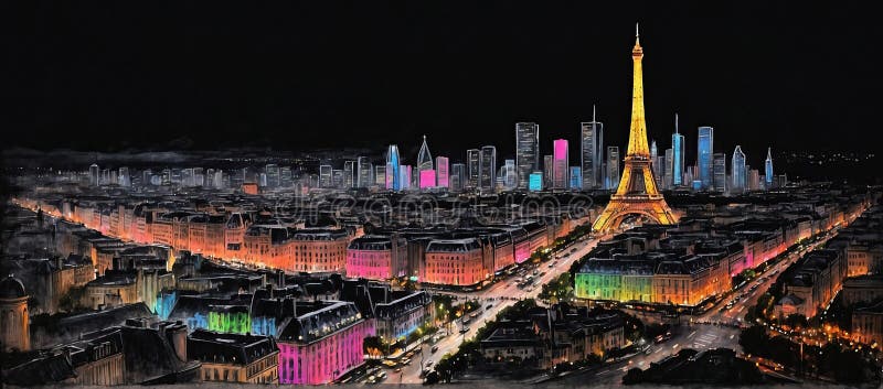 Paris in neon lights stock illustration. Illustration of entertainment ...