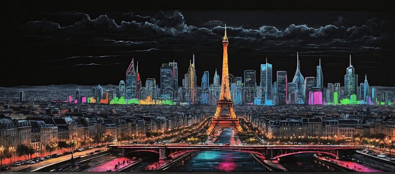 Paris in neon lights stock illustration. Illustration of neon - 310568860