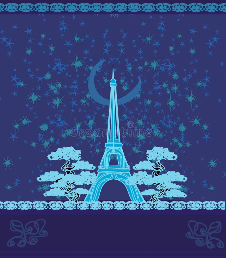 Paris Night Cityscape Vector Cartoon Illustration Stock Vector ...