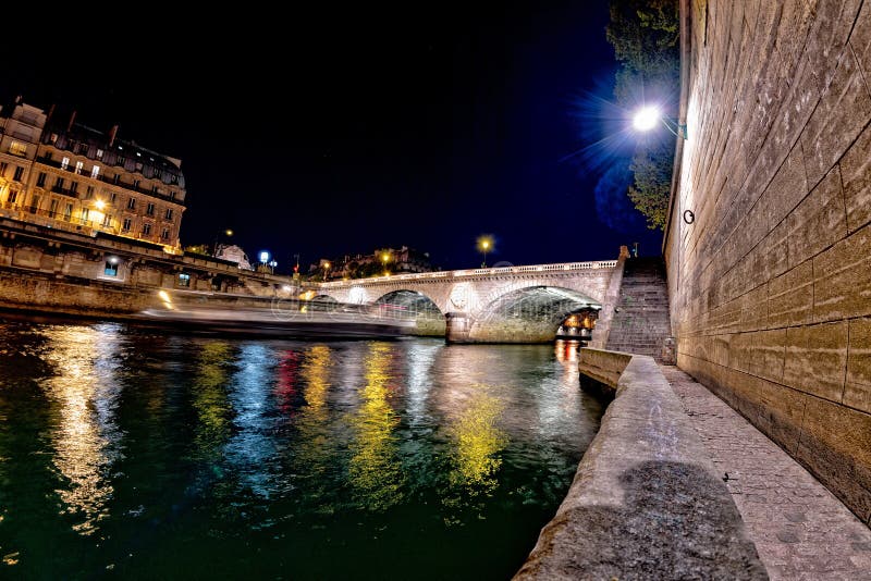 Paris pont neuf night view stock photo. Image of tourism - 128177196