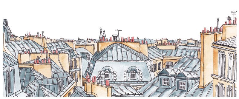 Paris rooftops skyline stock illustration. Illustration of windows ...