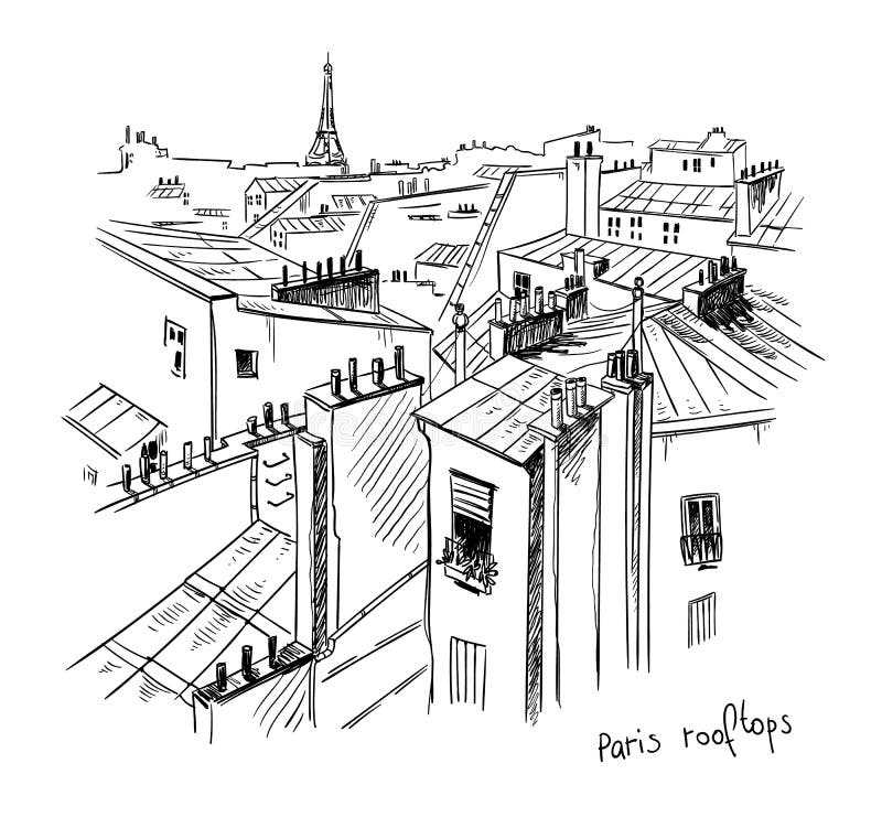 Paris rooftops skyline stock illustration. Illustration of windows ...