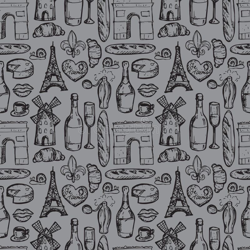 Paris Seamless Pattern with Sketch Elements Stock Illustration ...