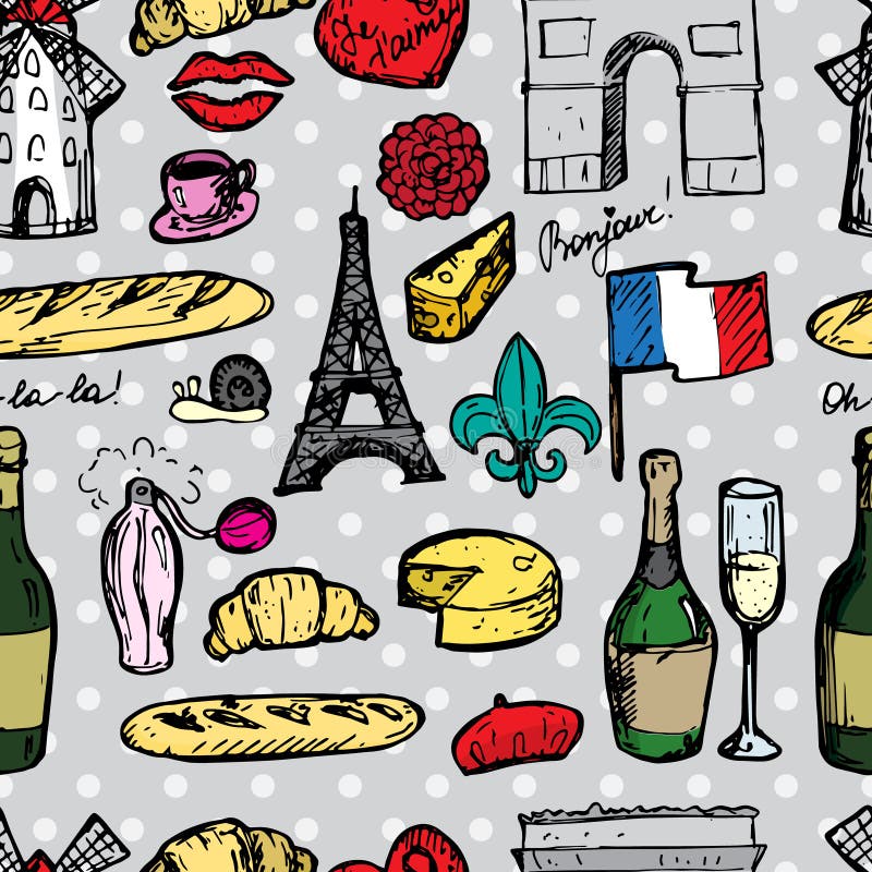 Seamless French Pattern with Croissants and Baguettes Stock ...
