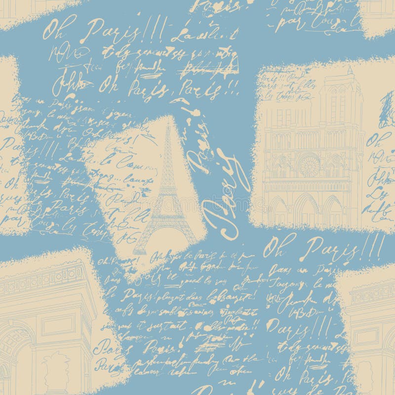 Paris, Seamless Pattern in Vintage Style Stock Vector - Illustration of ...