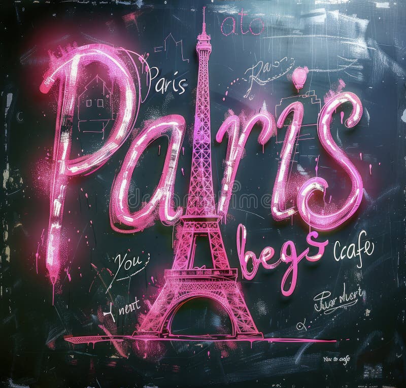 Paris Sign with Eiffel Tower Illustration Stock Illustration ...