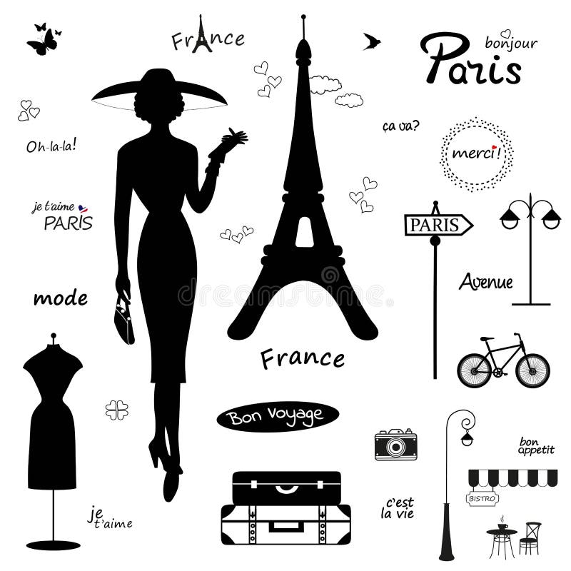 Paris Sketch Illustration. Set of Hand Drawn Design Elements Stock ...