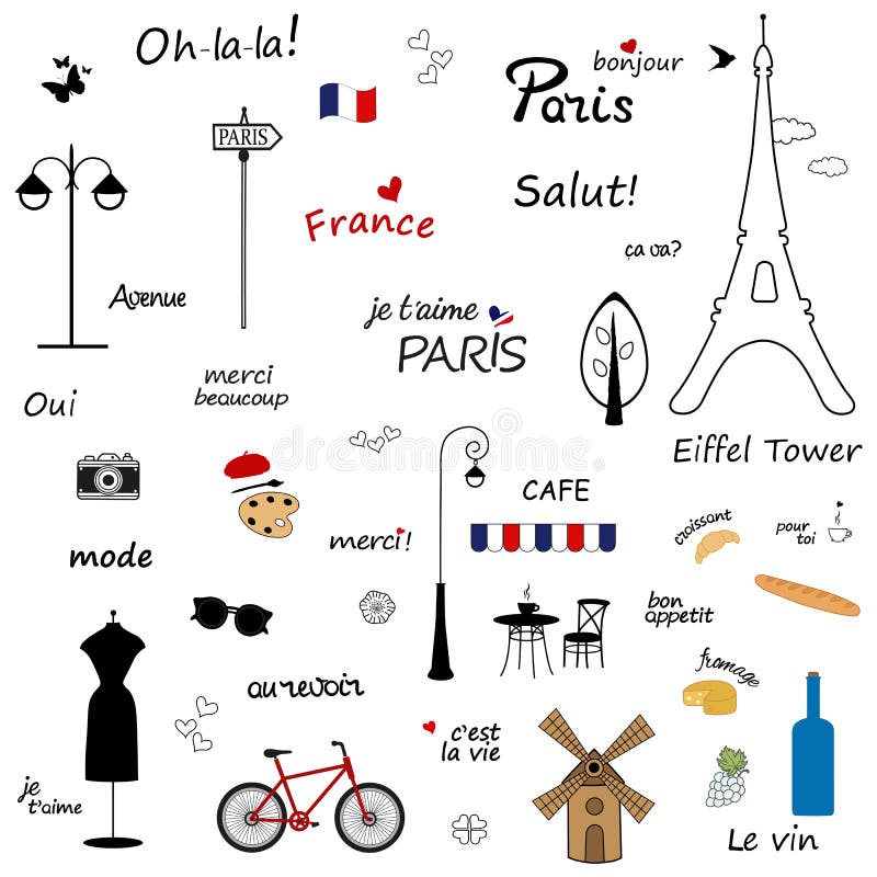 Paris Sketch Illustration. Set of Hand Drawn Design Elements Stock ...