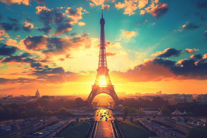 Paris Skyline with Eiffel Tower at Sunset High Quality Image Captured ...