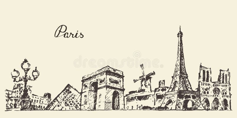 Paris-Skyline Frankreich-Illustrationshand Gezeichnet Vektor Abbildung ...