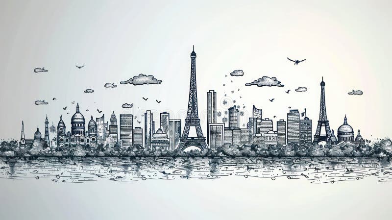 Paris Skyline Line Drawing Stock Illustrations – 2,359 Paris Skyline ...